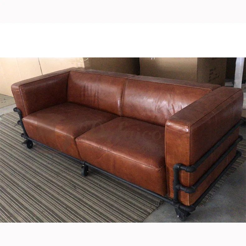 Loft Style Industrial Antique Pipe Sofa Set Furniture Vintage Leather ...