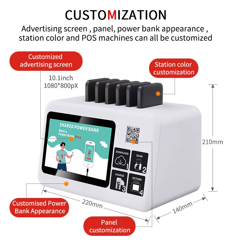 Wifi 5000mah Box Oem Pos Battery 6 Slots Phone Charging Kiosk Sharing ...
