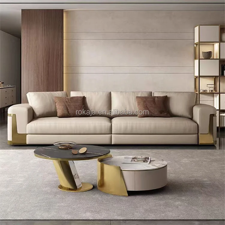 Luxury Sofa Set - Bright Stainless Steel Frame & Leather