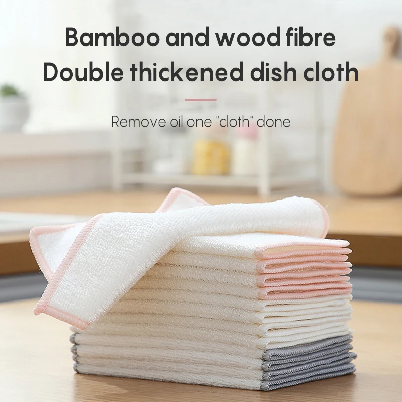 Kitchen Bamboo Fiber Dish Towels Absorbs Water Double-layer Thickened ...
