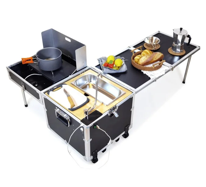 Customized Outdoor Camping Kitchen Box with Wheels and Pull Rod Multi ...