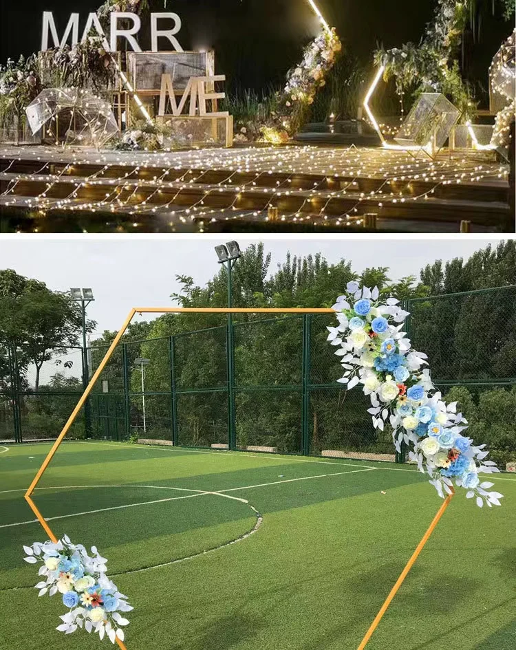 Gold Color Metal Diamond Hexagon Shape Wedding Arch Circular Events ...