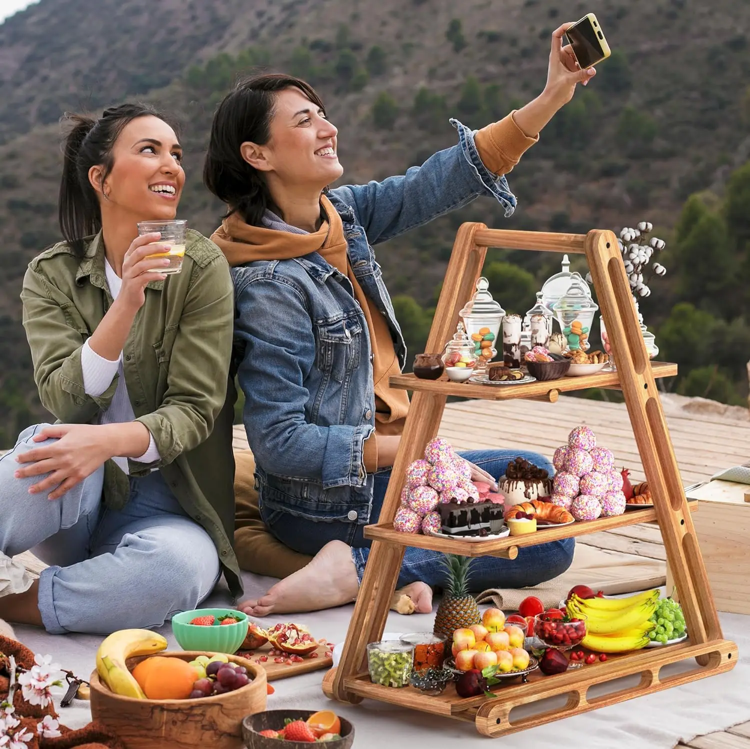 Custom Tiered Wood Serving Tray Dishes Decorative Stand Popular Three ...