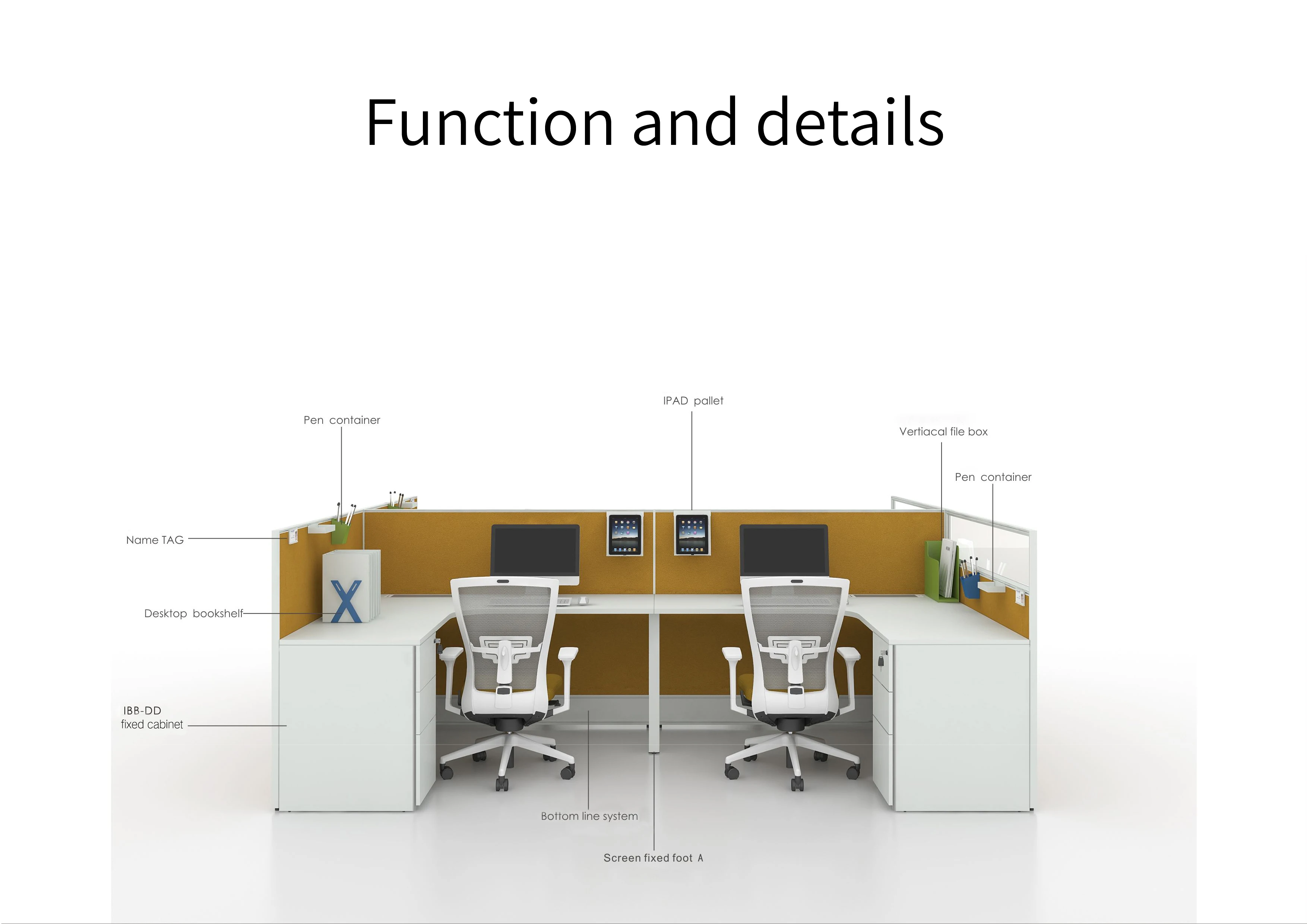 4 Person Desk Cubicle Cubical With Class Dividers Office Furniture Wood ...