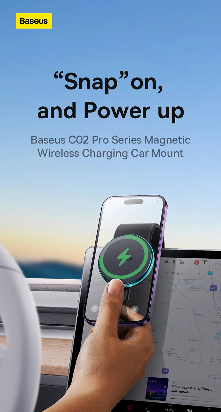 Baseus Magnetic Wireless Charger - 15W Car Mobile Holder