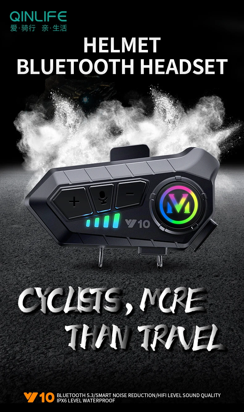 Y10 Motorcycle Helmet BT Headset IPX6 Waterproof - 48H Battery