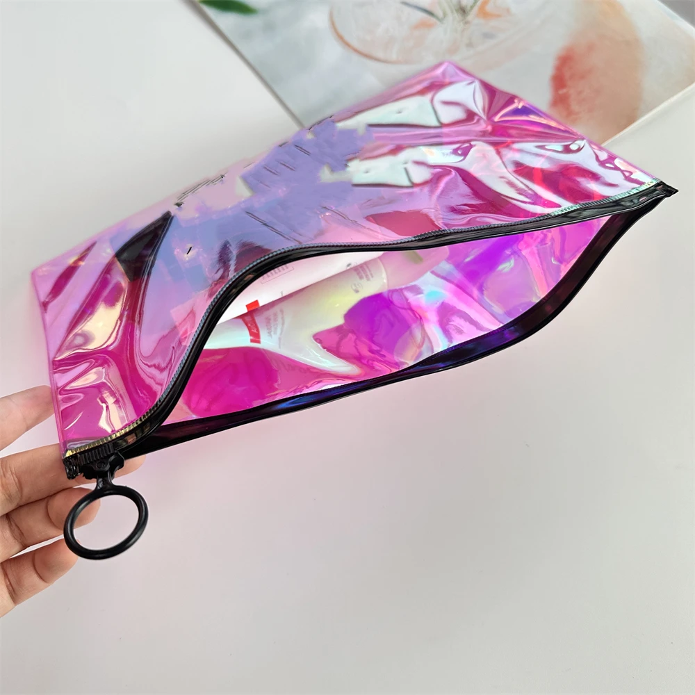 Luxury Pink Holographic Plastic Bag Custom Logo Transparent Clear ...