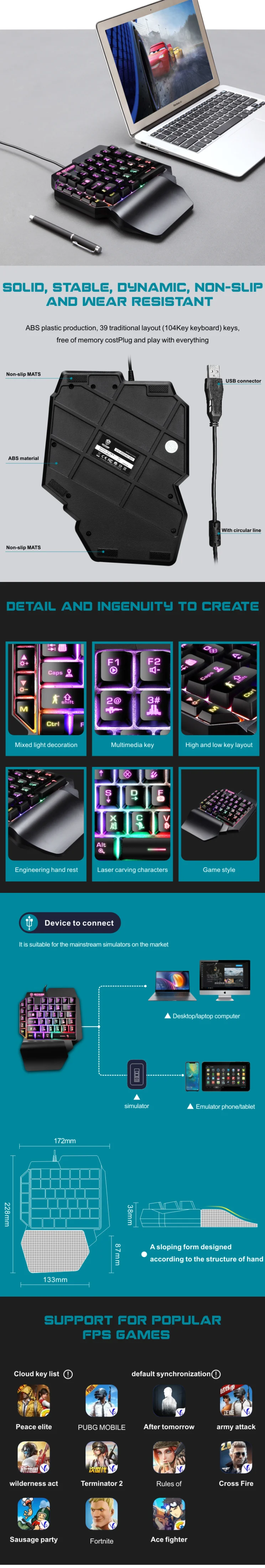 F6 One Handed Keyboard Colorful Manipulator Feel Eating Chicken ...