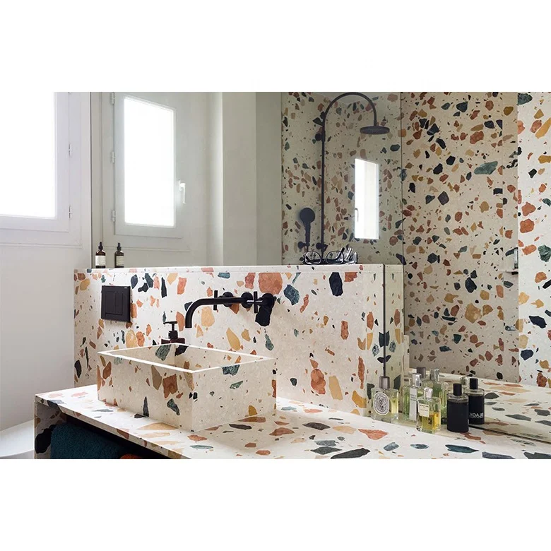Colored Bathroom Vanity & Terrazzo Top Kitchen Countertop
