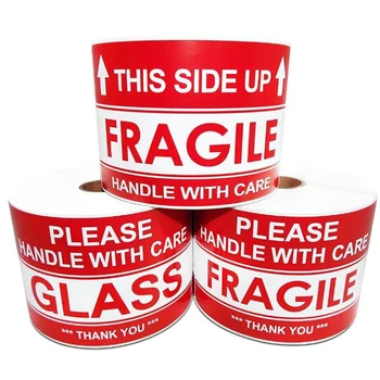 Custom Design Fragile Stickers Red Paper Warning Label With Barcode ...
