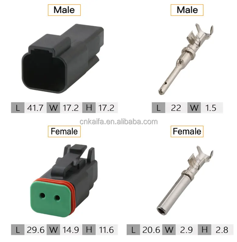 2 Way Male Female DT06-2S DT04-2P Sealed Black Automotive Connector ...