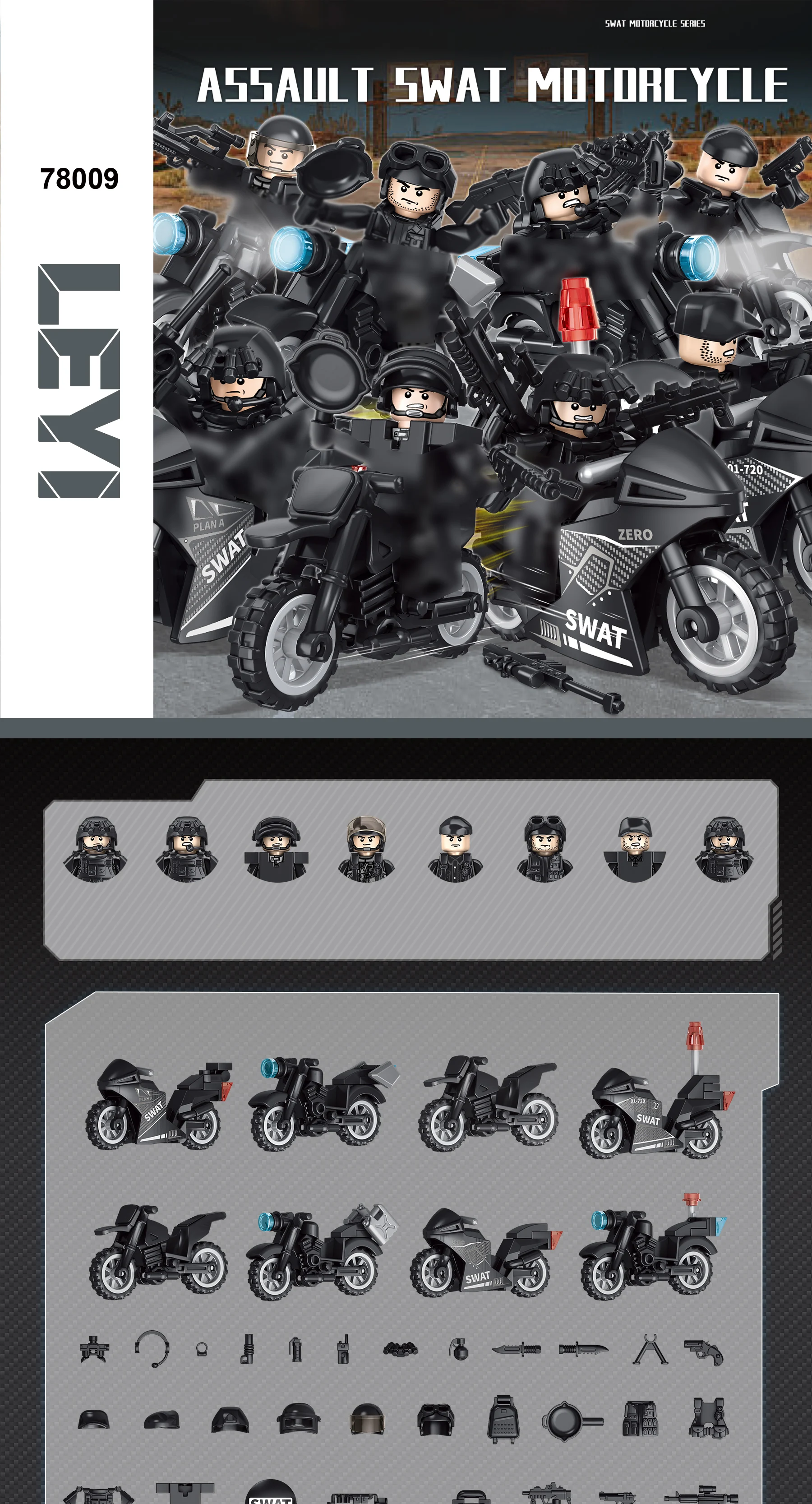 Motorcycle Assault Gear Building Block Toy For Boys Military Army Swat ...
