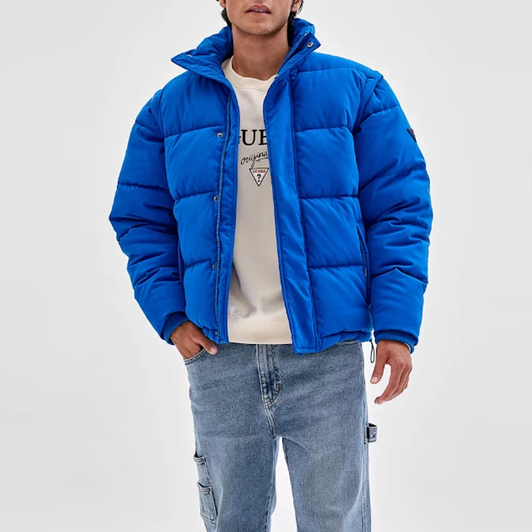 Custom Mens Winter Puffer Bubble Jackets Detachable Sleeves Thick Warm ...