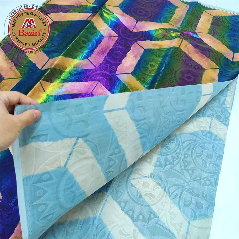 5 Yards Orange African Printed Bazin Riche Fabric for Party