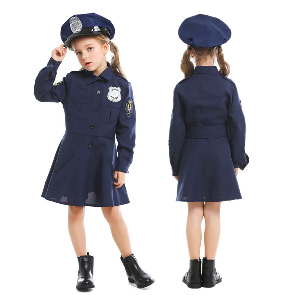 Kids Girls Police Dress Up Children Party Carnival Cosplay Cop Officer ...