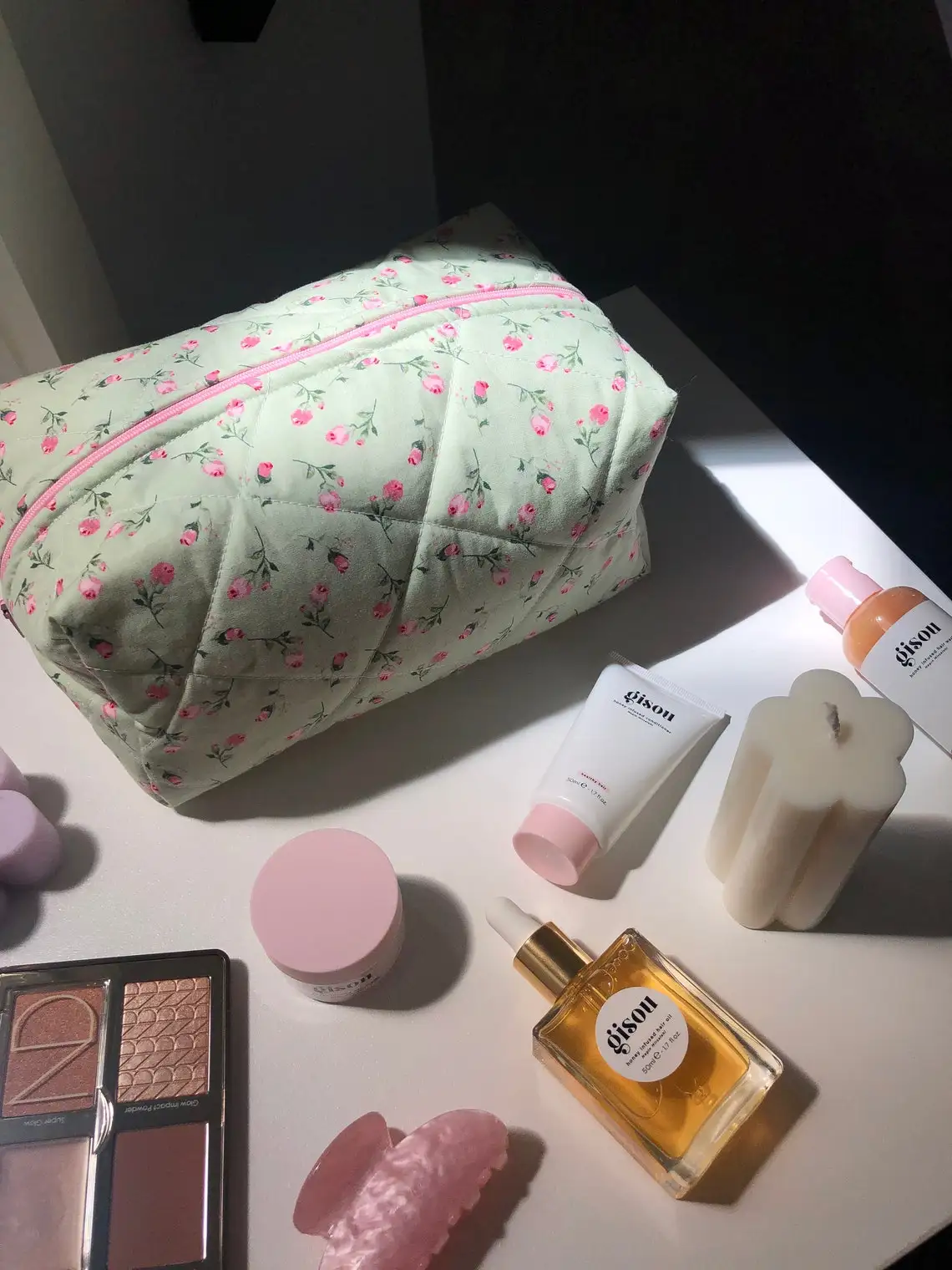 Customized Floral Makeup Pouch Pink Colorful Travel Cute Flower Cotton ...