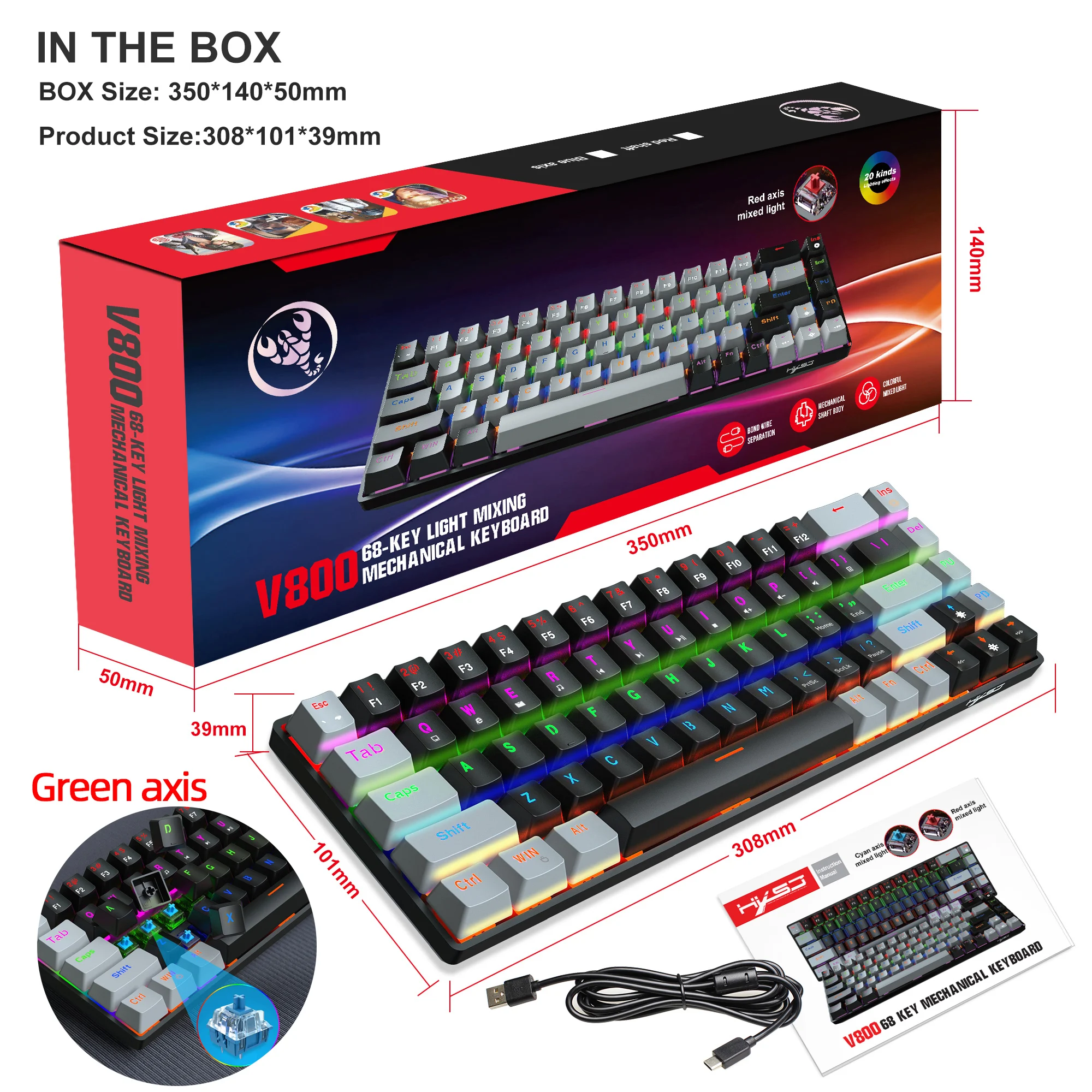 Dual Modewired 60% Mechanical Gaming Keyboard Rgb Backlit Ultra Compact ...