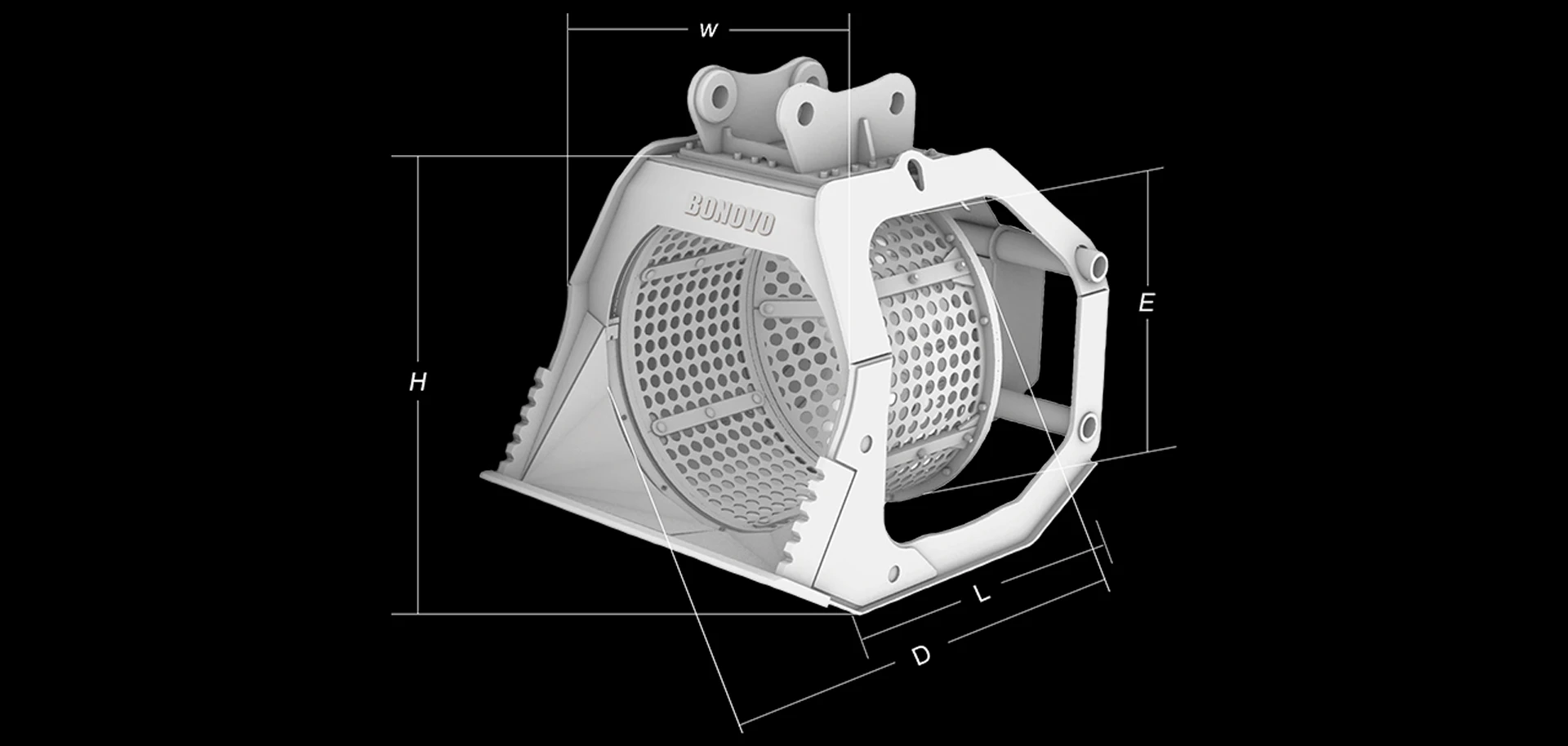 BOVONO Excavator Rolling Sieve Hopper - 360 Rotary Screening Bucket