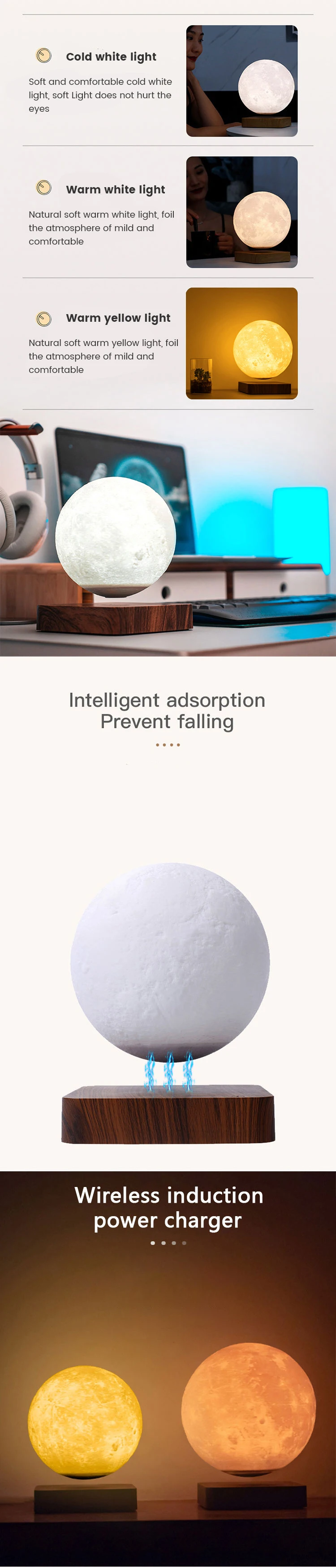 3 Changing Colors Usb Rechargeable 3d Printing Led Lunar Stand Smart ...