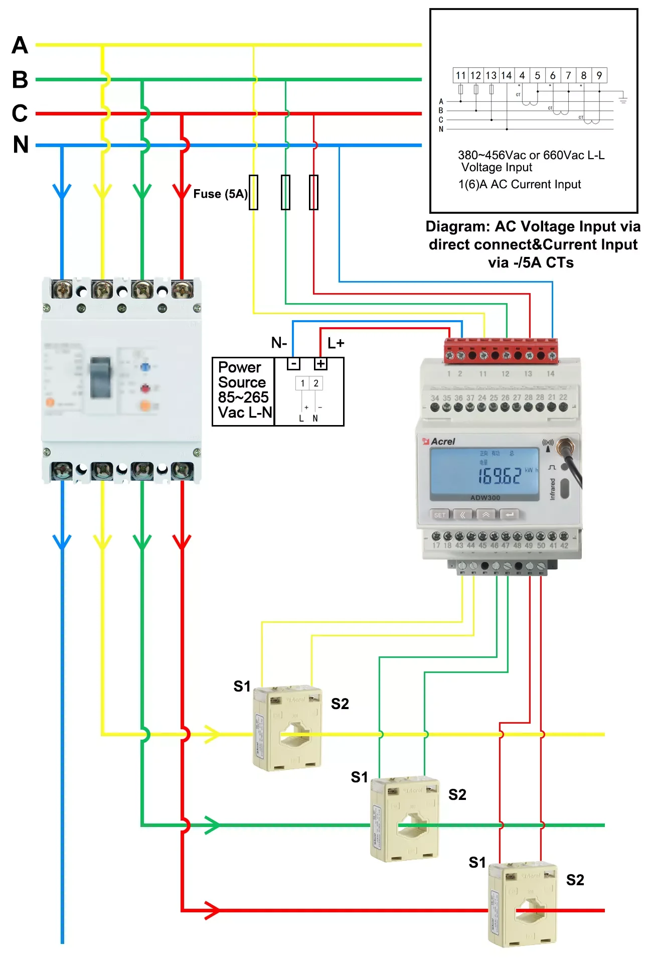 Acrel Adw300-4ghw 4g Sim Card Lte Gsm Energy Consumption Meter 3 Phase ...