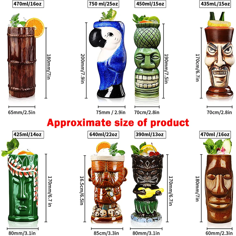 Custom Unique Fun Multi Style Hawaiian Grand Tiki Cup Cocktail Glasses ...