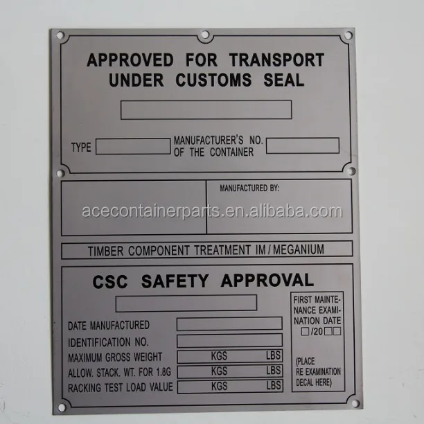 Ace Stainless Steel Csc Plate For Iso Shipping Containers ...