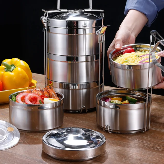 Stackable Take Away Metal Tiffin Carrier 2/3/4 Layers Stainless Steel ...