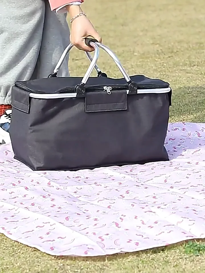 Outdoor Foldable Picnic Basket Insulated Lunch Bags Storage Box Camping ...