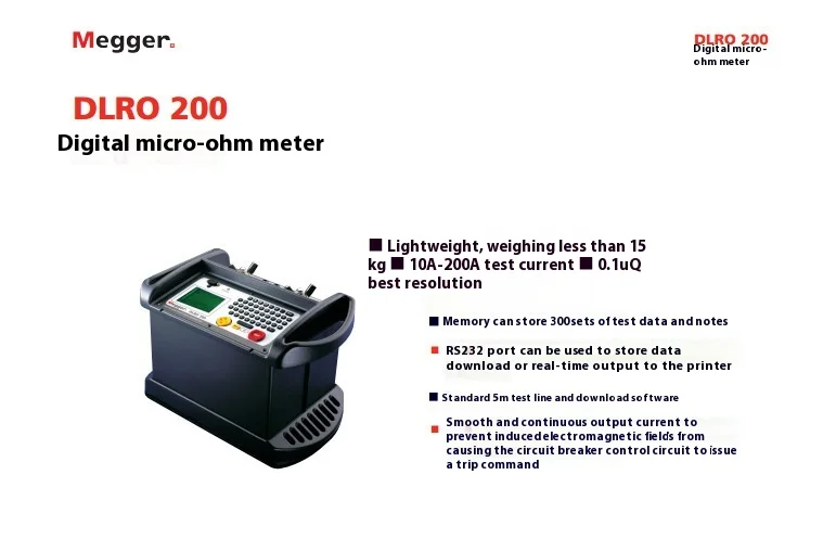 MEGGER DLRO200 Digital Micro-Ohm Meter Low Resistance Tester Electronic ...