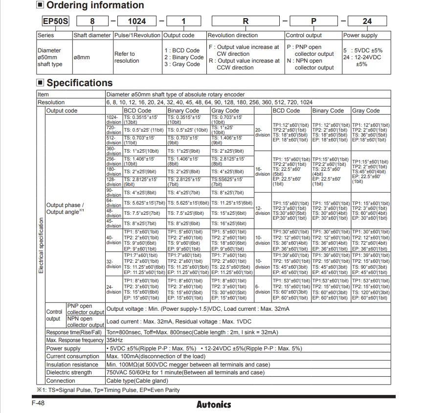 Rotary Encoder Ep50s8-256-3f-n-24 256 Ppr Gray Code Output Npn Open ...