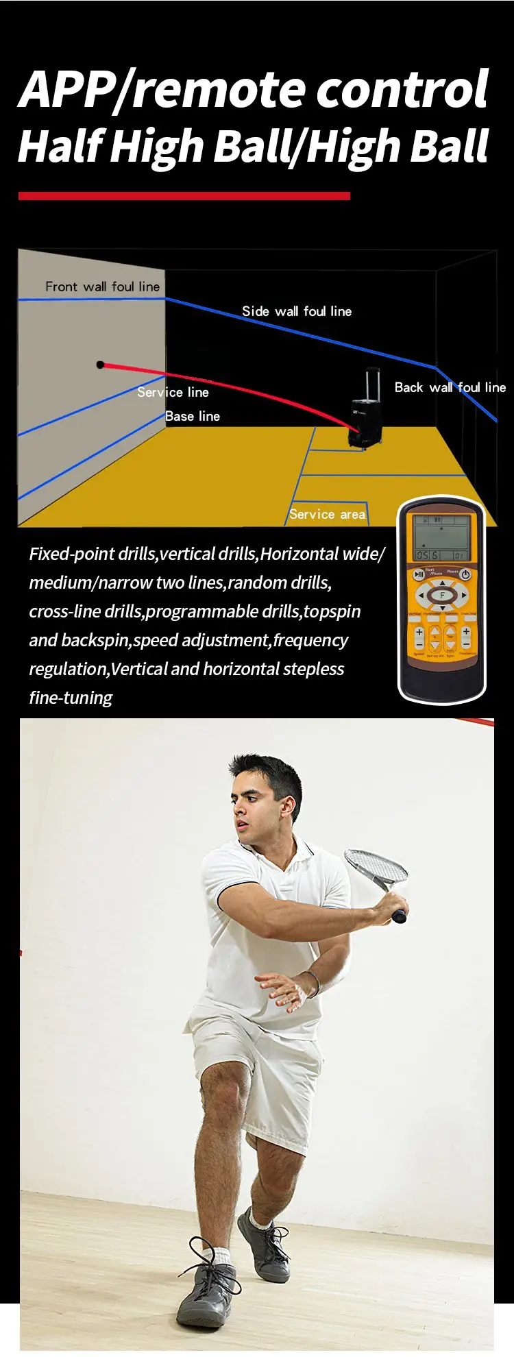 Automatic Squash Ball Machine Squash Trainer Squash Cannon With Lithium ...