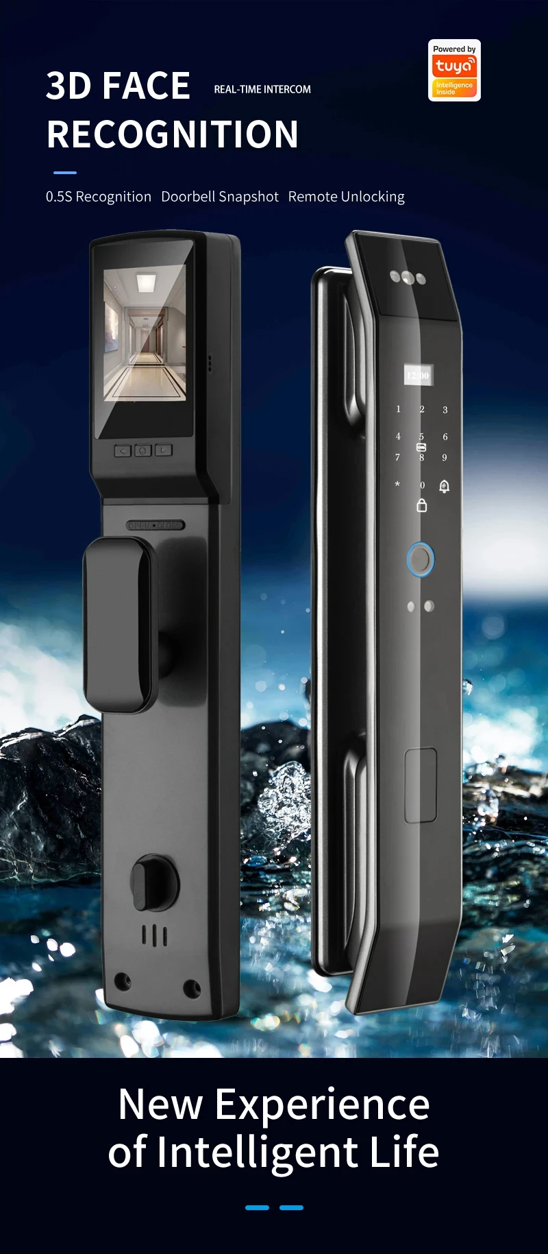 Tuya 3D Face Real-Time Intercom Smart Door Lock Security