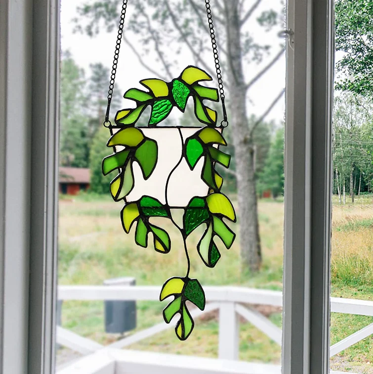 Turtle Back Bamboo Leaf Glass Window Pendant - Stained Glass Ornament