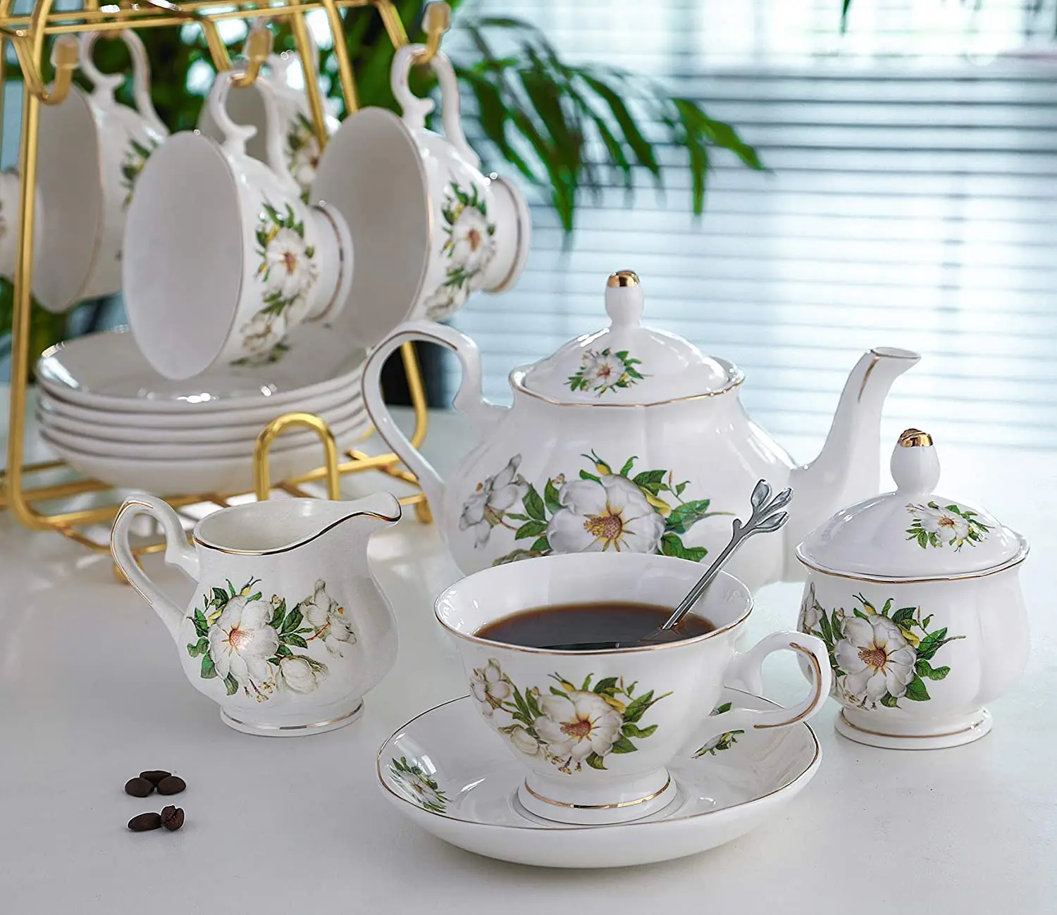 17 Pieces Bone China Ceramic Coffee Tea Gift Sets Tea Cup And Saucer ...