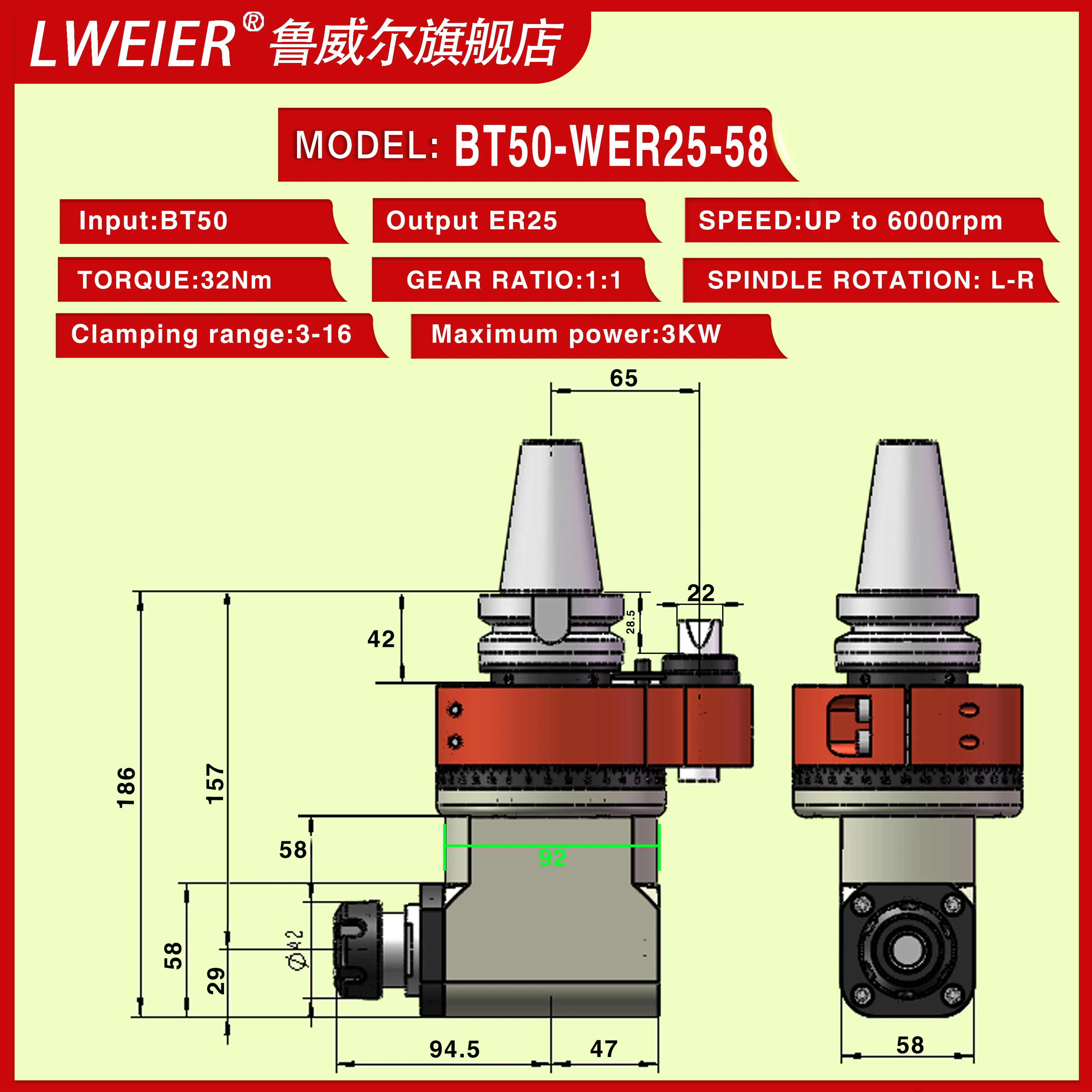 Angle Head BT40 BT50 Side Milling Head HSK63 for Universal Machines