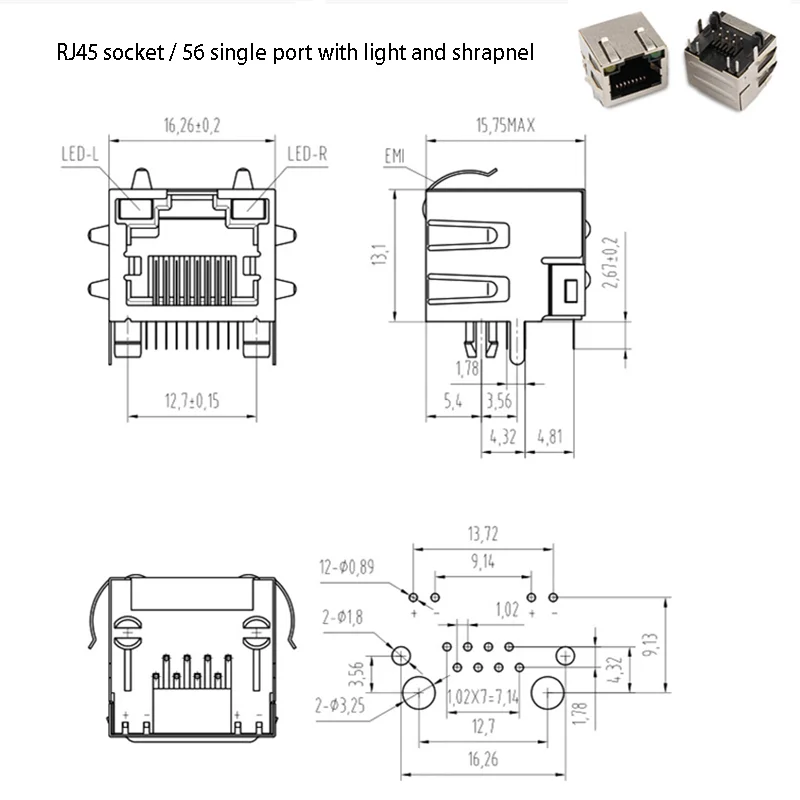 Rj45 Connector Single Port No Led Rj 45 With Light And Spring Female ...
