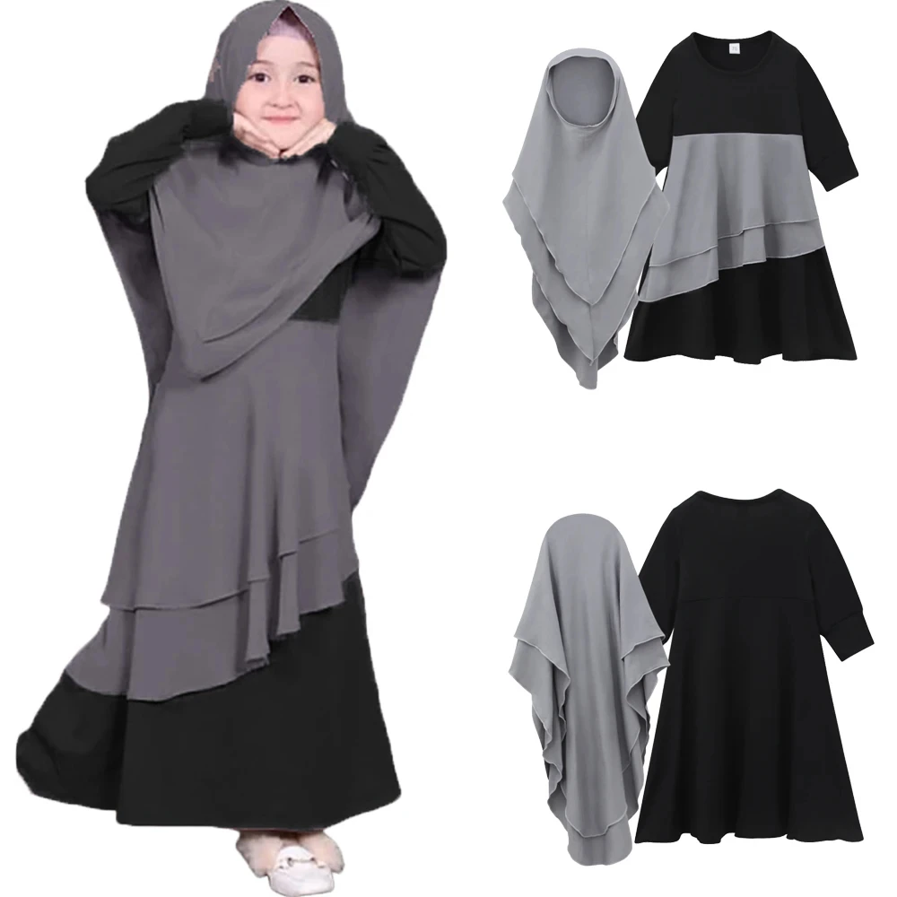Children 2pcs muslim ramadan abaya hijab sets girls prayer dresses kids ...