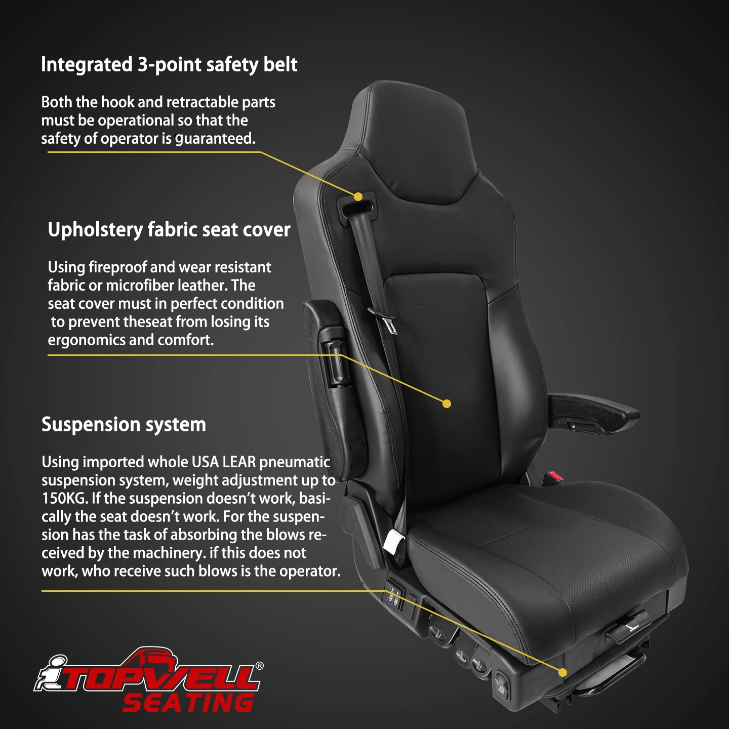 LEAR Style High Quality Truck Bus Front Seat with Air Suspension