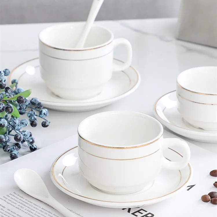 Nordic Luxury Ceramic Gold Strip Coffee Cup Set for Hotels