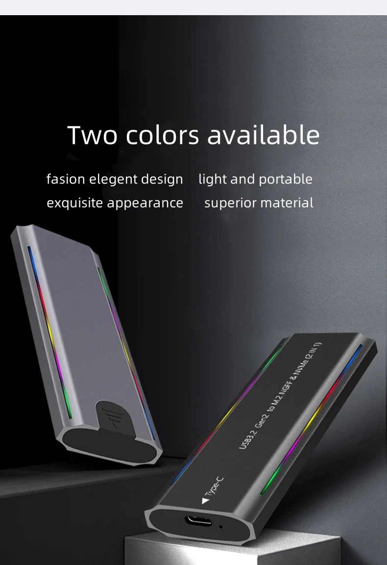 Aluminum Ngff & Nvem M2 Ssd Enclosures Case External Portable Enclosure ...