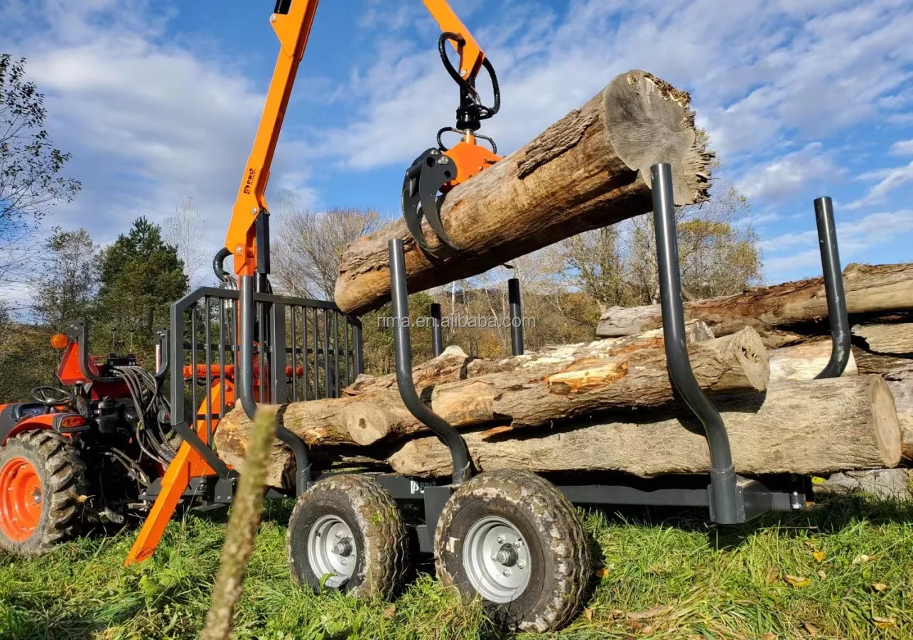 Small Tractor Forestry Trailer with Log Crane for Sale - 6 Ton Capacity ...