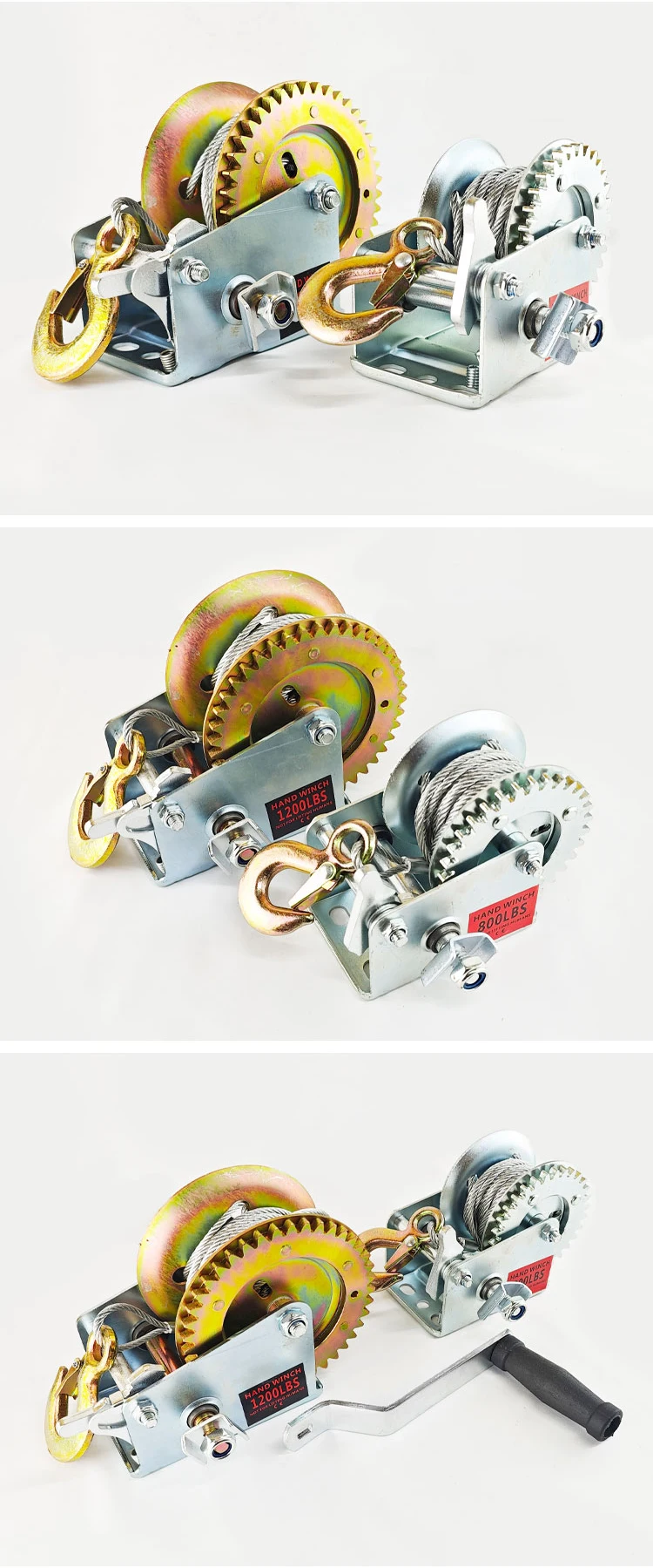 1200lbs & 1800lbs Manual Hand Crank Winches with Steel Cable