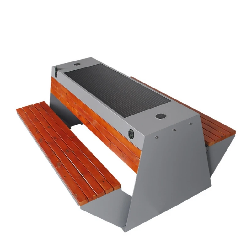 Outdoor Solar Smart Table With Wood Bench Seats Metal Intelligent Bench ...