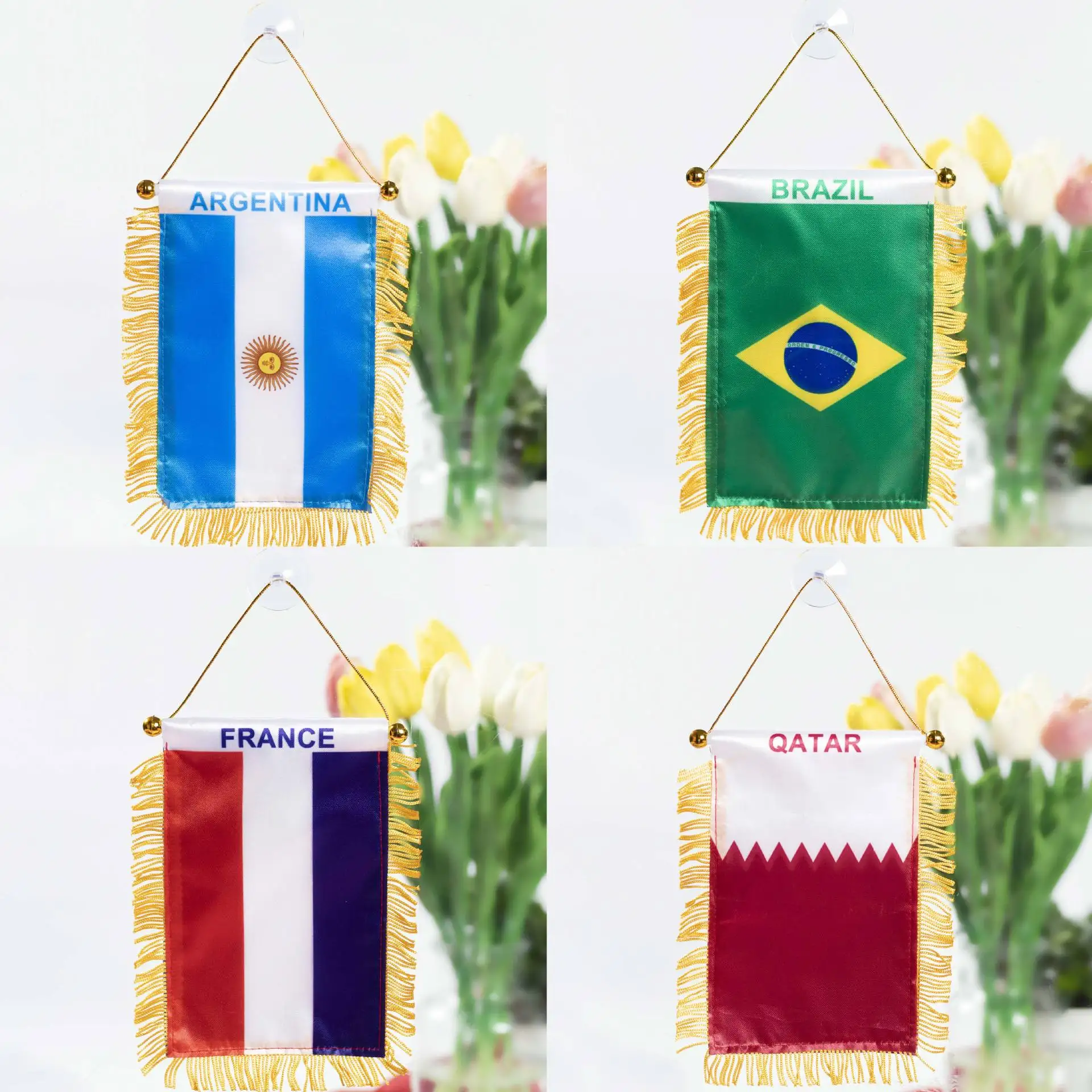 Custom Mini Car Flags - Double Printed Logo & Fringed Silk