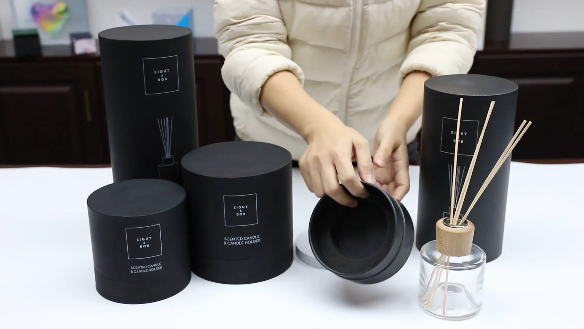 Luxury Black Cardboard Aroma Home Fragrance Reed Diffuser Glass Bottle ...