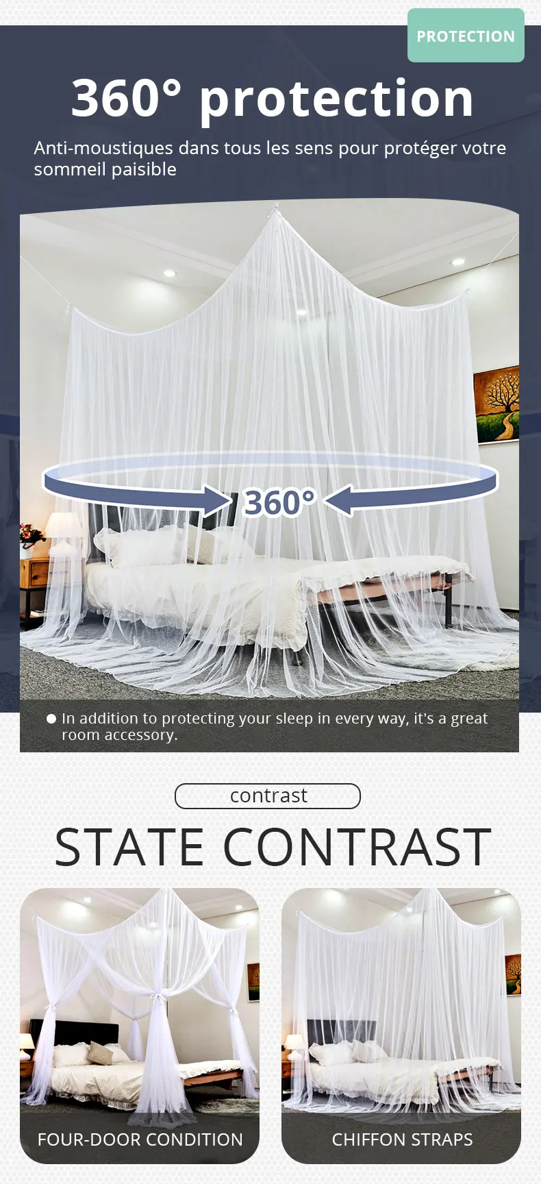 White Square Foldable Polyester Mosquito Net - King Size
