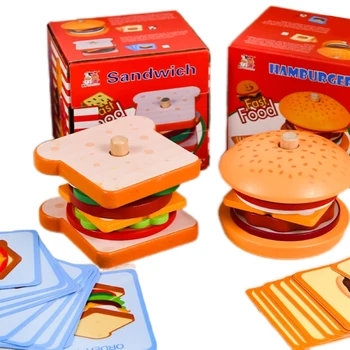 Wooden Kitchen Toy Hamburger Sandwich Simulation Food Making Set Toys ...