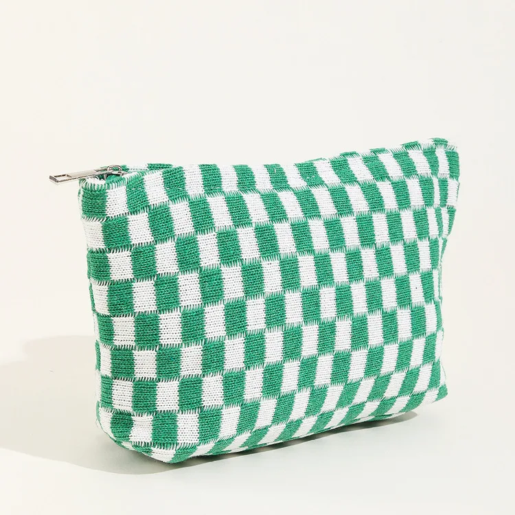 Knitted Checker Makeup Pouch With Zipper Makeup Brushes Storage Bag ...