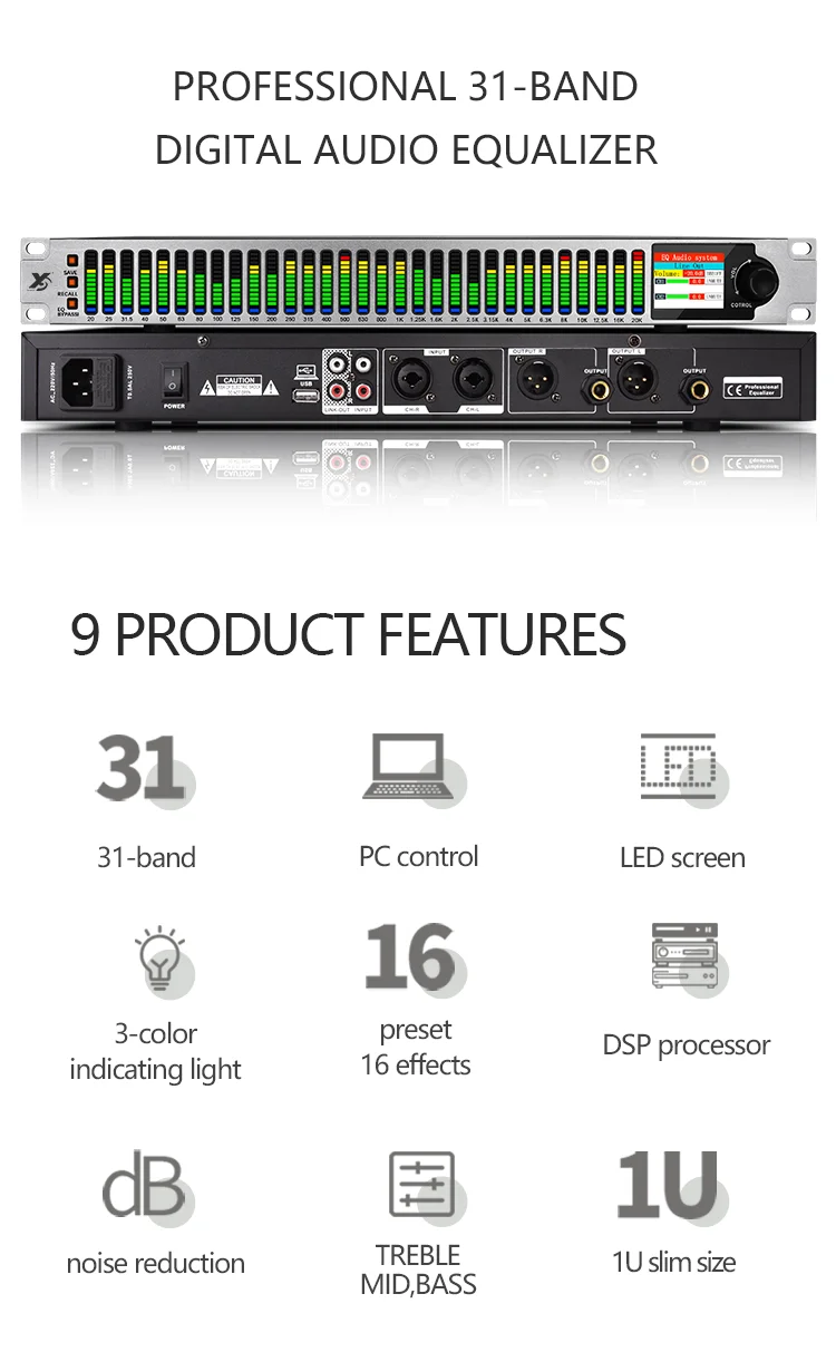 31-band LED Graphic Digital Equalizer - Professional Audio