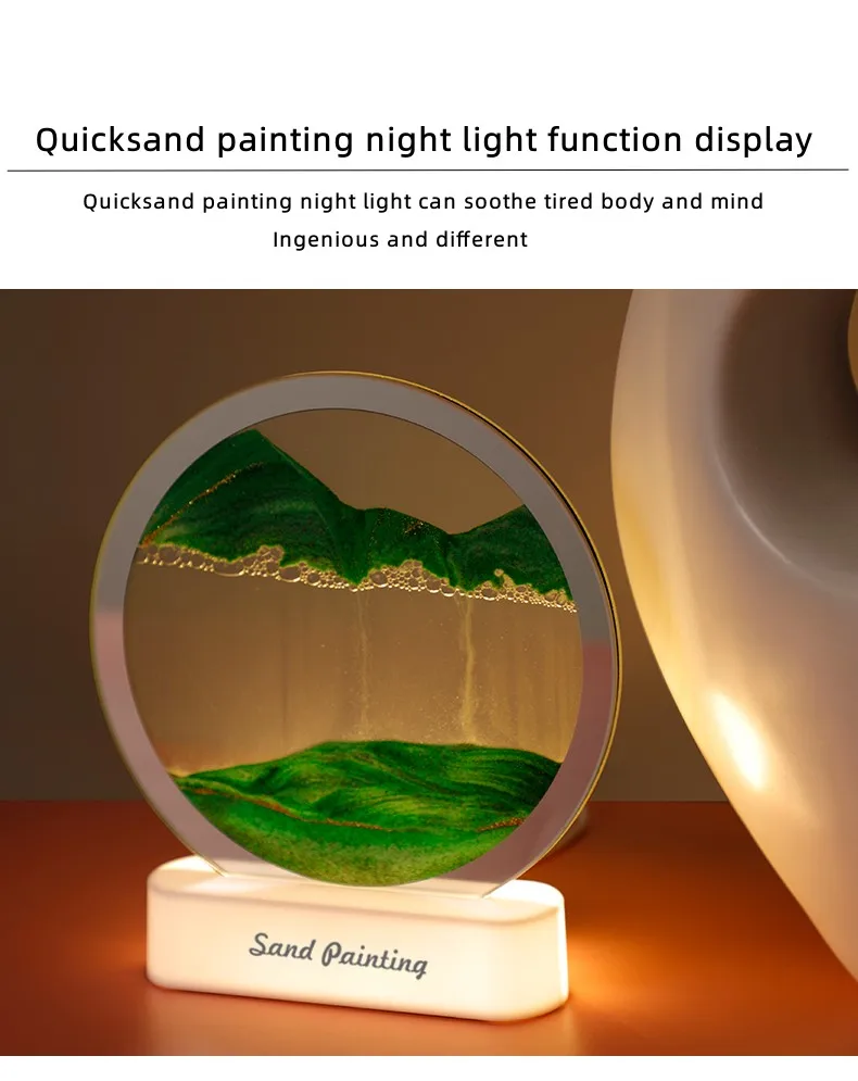 3D Quicksand Table Lamp - Flowing Sand Art Light Hourglass